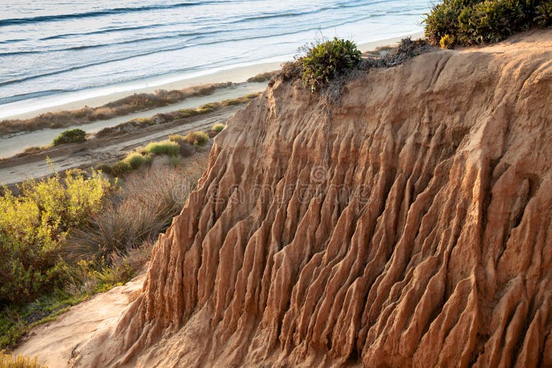 Ocean Bay with Sandy Cliffs and Beach Stock Photo - Image of rock ...