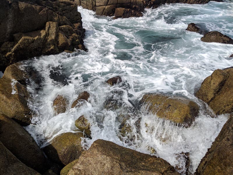 Ocean Beach California Sand Rock Wave Sky Stock Photo - Image of ...