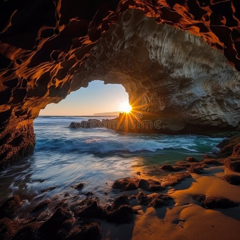 Ocean Beach Cave, Cave art stock illustration. Illustration of ocean ...