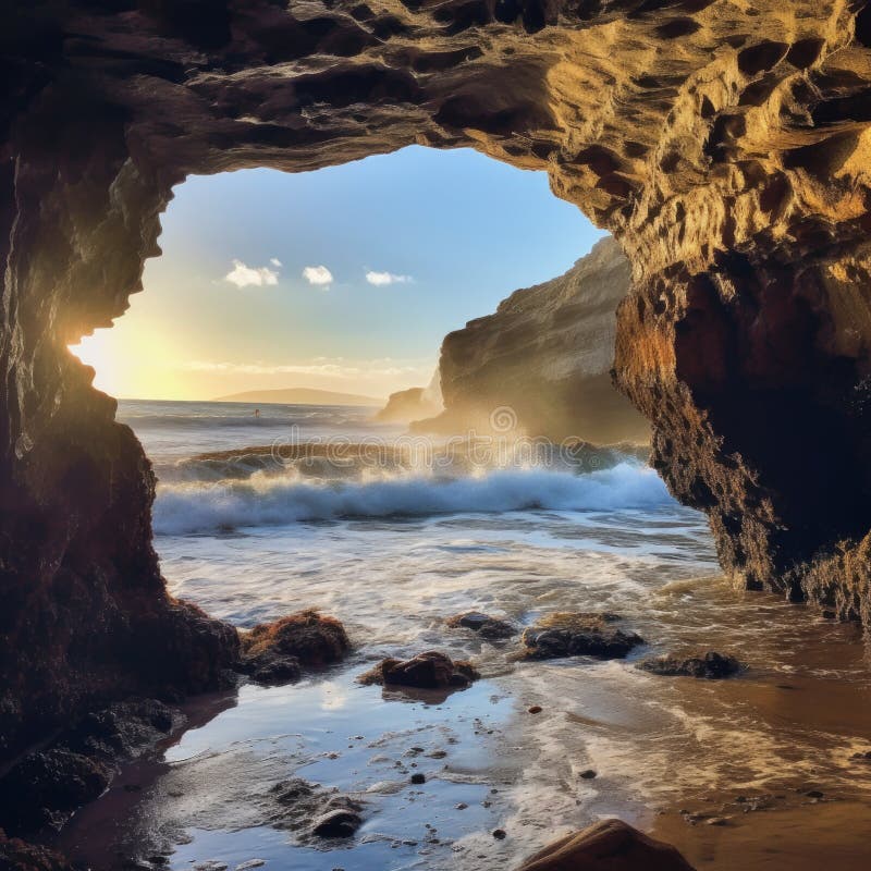 Ocean Beach Cave, Cave art stock illustration. Illustration of rock ...