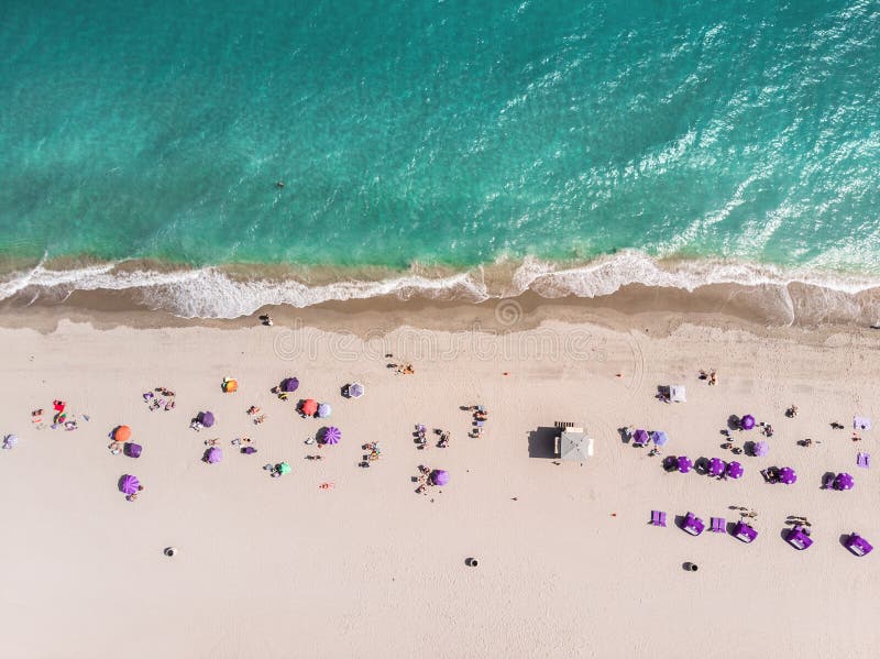 Ocean Beach with People Coastline View from the Top in Miami, Florida ...