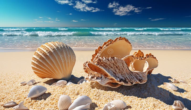 Ocean Beach with Shells, Generative Ai Stock Illustration ...