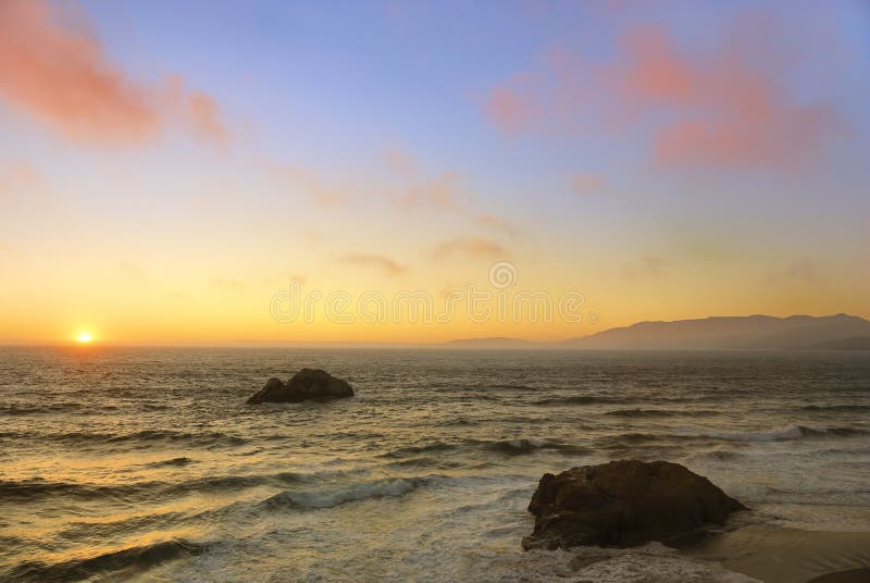 Ocean Beach Sunset in San Francisco Stock Photo - Image of scenic ...