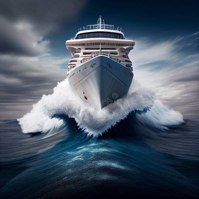 Ocean Big Cruise Ship Sails in the Ocean. Illustration Generative AI ...