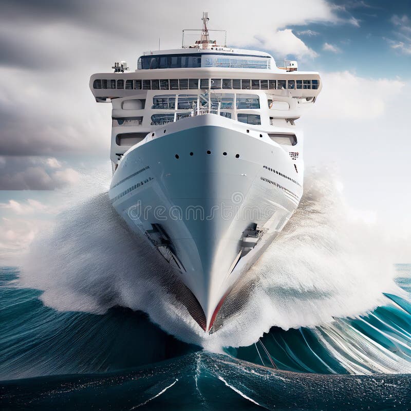 Ocean Big Cruise Ship Sails in the Ocean. Illustration Generative AI ...