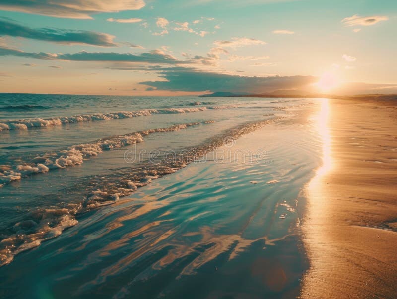 The Ocean is Calm and the Sun is Setting, Creating a Beautiful Stock ...