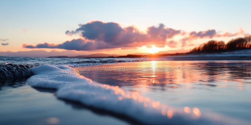 The Ocean is Calm and the Sun is Setting Stock Illustration ...