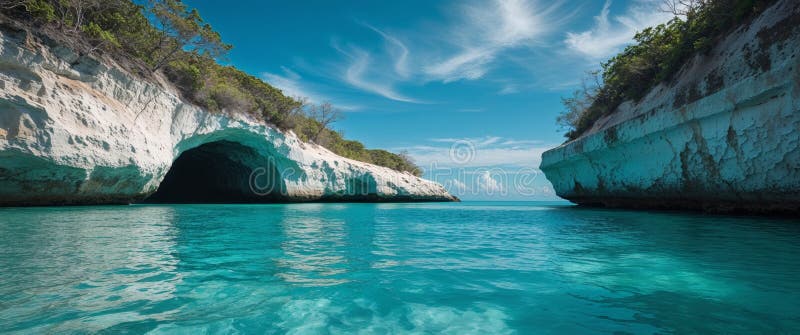 Ocean Cave Entrance with Turquoise Water and Blue Sky. Stock Image ...