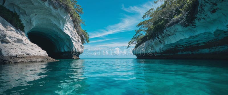 Ocean Cave Entrance with Turquoise Water and Blue Sky Stock Image ...