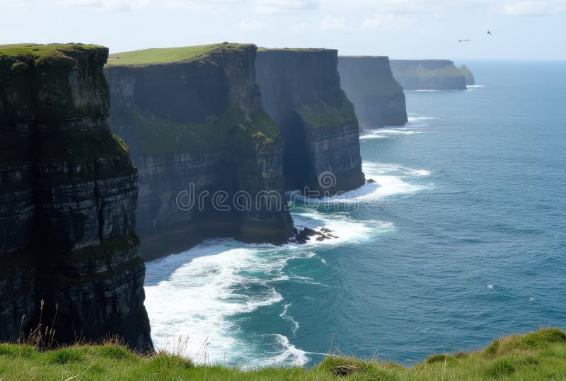 Ocean Cliff with Clear Sky Windy Day Stock Illustration - Illustration ...