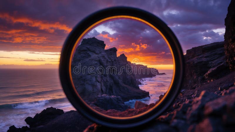 Spectacular Ocean Sunset Viewed through a Circular Frame Stock ...