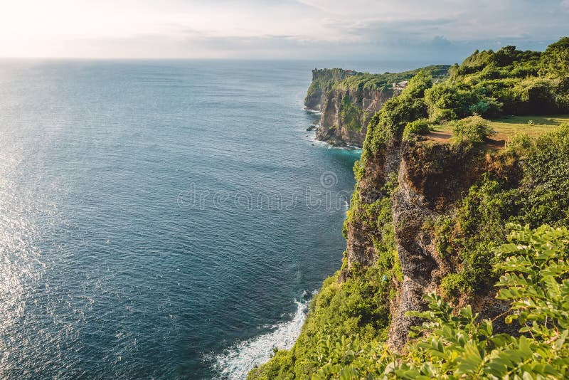 Ocean and Cliff with Rocks and Trees in Bali Stock Image - Image of ...