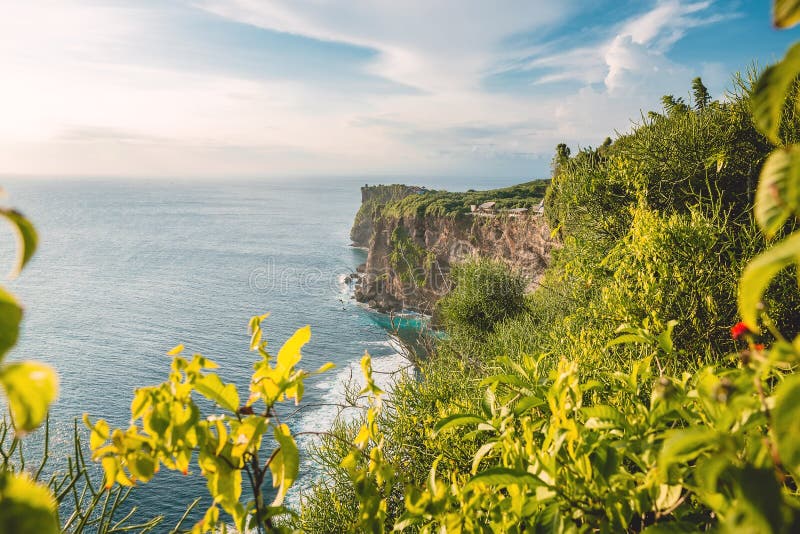 Ocean and Cliff with Trees in Uluwatu, Bali Stock Image - Image of ...