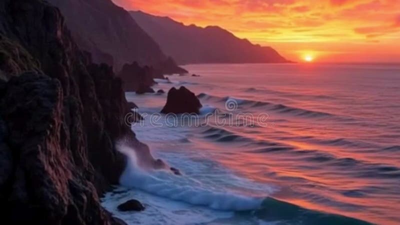 Ocean Cliffs in Dramatic Silhouette during Sunset Stock Video - Video ...