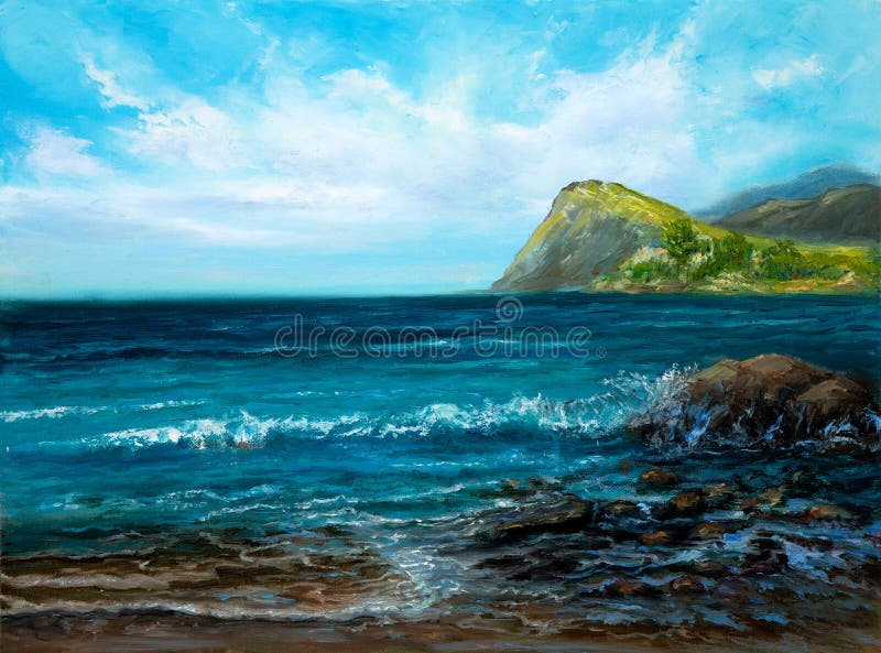 Ocean and cliffs stock illustration. Illustration of golden - 143611580