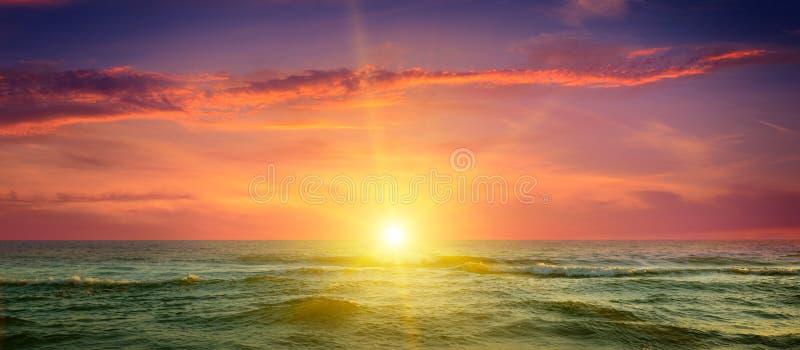 Ocean, Cloudy Sky and a Fantastic Sunset Stock Photo - Image of bright ...