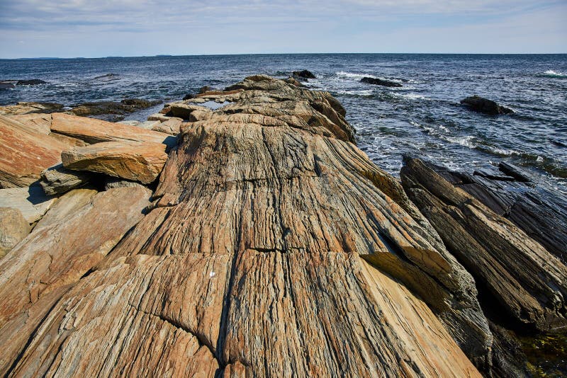 Ocean Coast of Maine with Layered Rocky Terrain in Sheets Stock Image ...