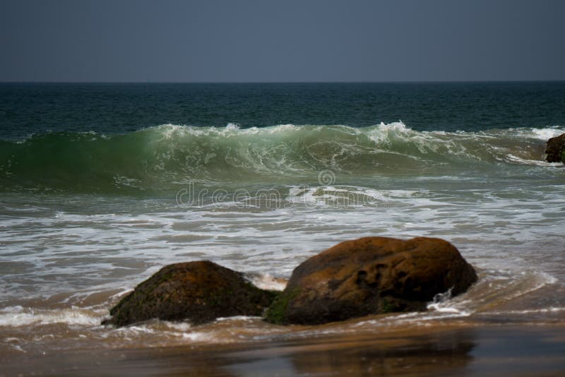 Ocean Coast with Waves and Rocks Stock Image - Image of palm ...