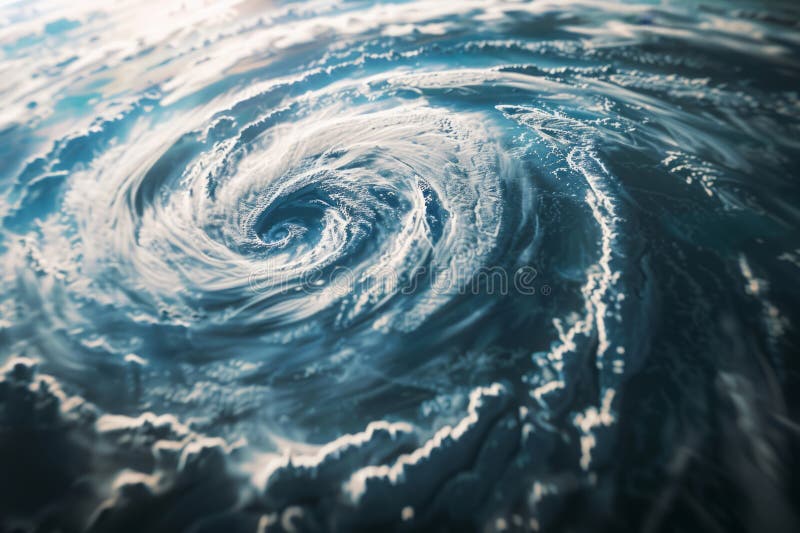 Ocean Cyclone with Swirling Clouds, View from Space. Hurricane in Sea ...