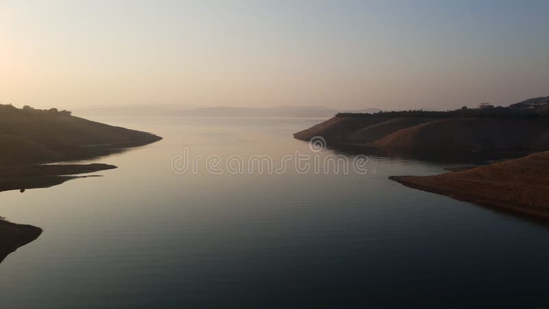 Ocean Dam Water Reflection Mountain Soil Stock Image - Image of dawn ...