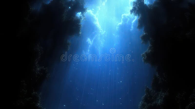 Ocean Depth: Light Rays & Marine Life Stock Illustration - Illustration ...