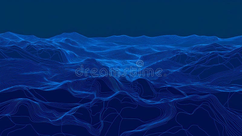 Ocean Depth Visualization in 3D Wireframe Stock Illustration ...