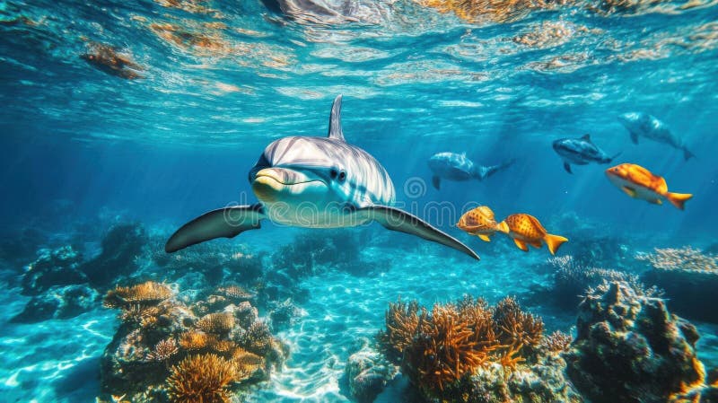 Ocean Dolphin Reef, Underwater Wildlife Stock Illustration ...