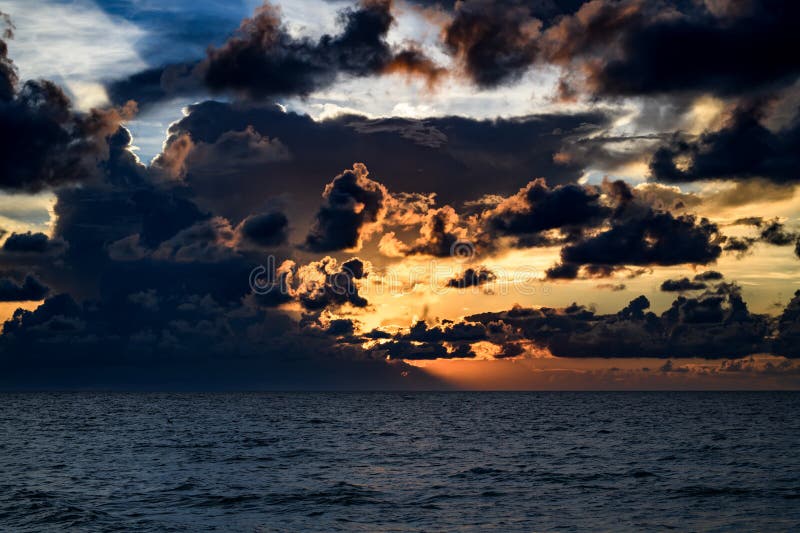 Ocean Dramatic Sky Background. Dark Stormy Cloudy Sky. Seascape with ...