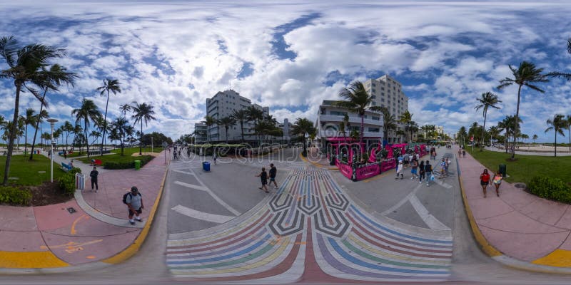 Ocean Drive Miami Beach FL Shot on 360 Camera Editorial Image - Image ...