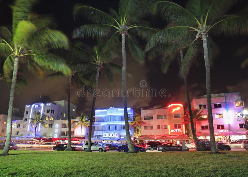 Ocean Drive at Night in Miami Beach,Florida Editorial Stock Photo ...