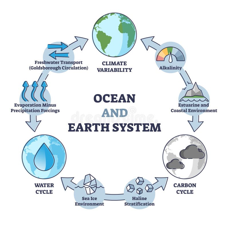 Carbon Cycle with CO2 Dioxide Gas Exchange Process Scheme Outline ...