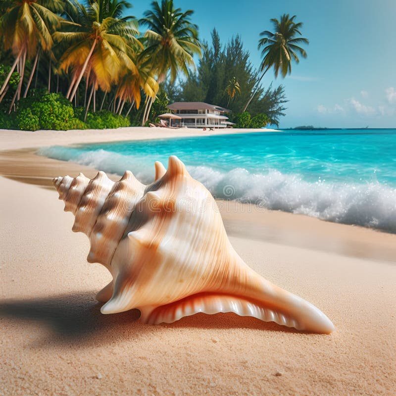 Ocean Elegance: Conch Shells and Beachside Beauty, Generative AI. Stock ...