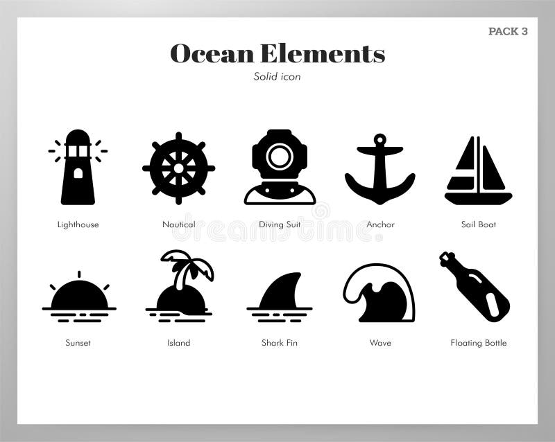 Ocean elements Solid pack stock vector. Illustration of sailboat ...