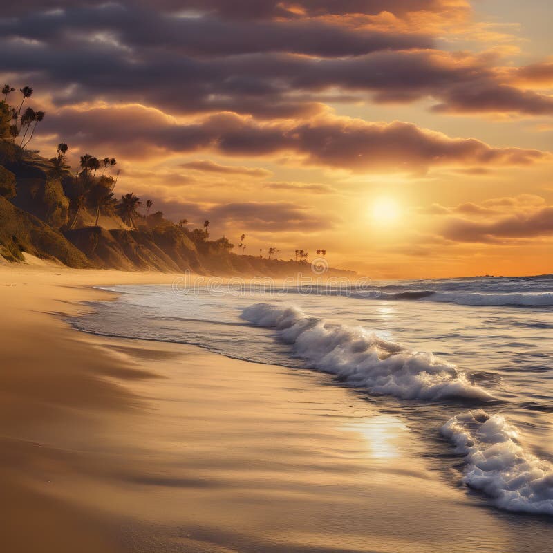 Ocean Embrace: Capturing the Magic of Sunset on the Beach Stock ...