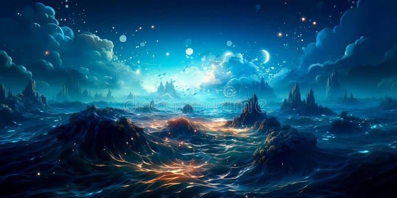 Ocean Filled with Stars and Planets, Where Constellations Mirror the ...