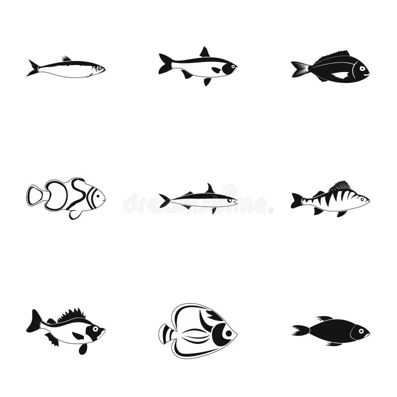 Ocean Fish Icons Set, Simple Style Stock Vector - Illustration of ...