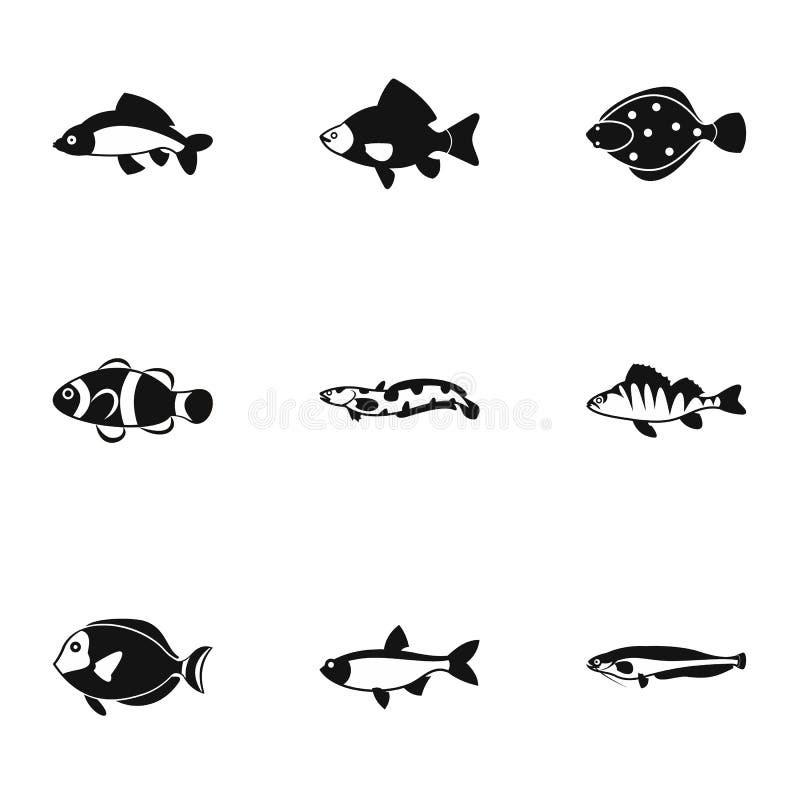 Ocean Fish Icons Set, Simple Style Stock Illustration - Illustration of ...