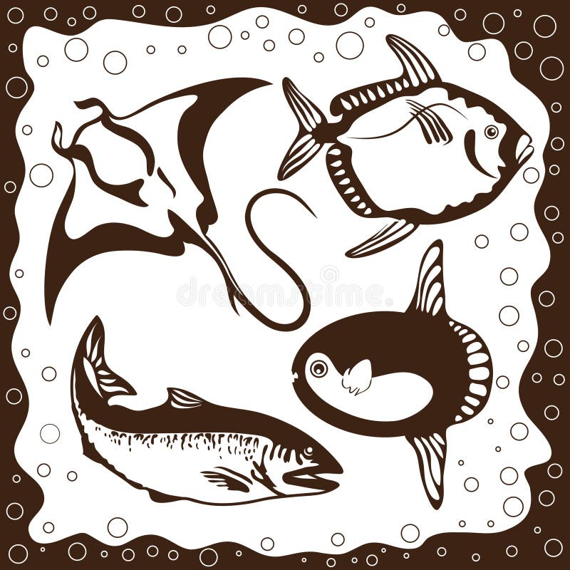 Ocean fish, vector set stock vector. Illustration of manta - 24456779