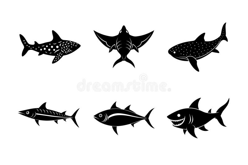 Ocean Fish Vector Silhouette Icon Bundle Stock Vector - Illustration of ...
