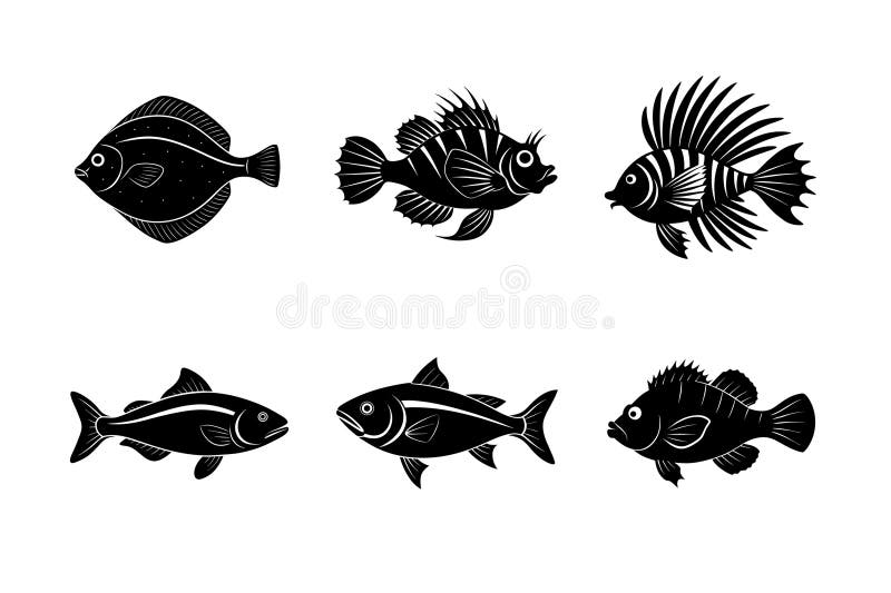 Ocean Fish Vector Silhouette Icon Bundle Stock Vector - Illustration of ...