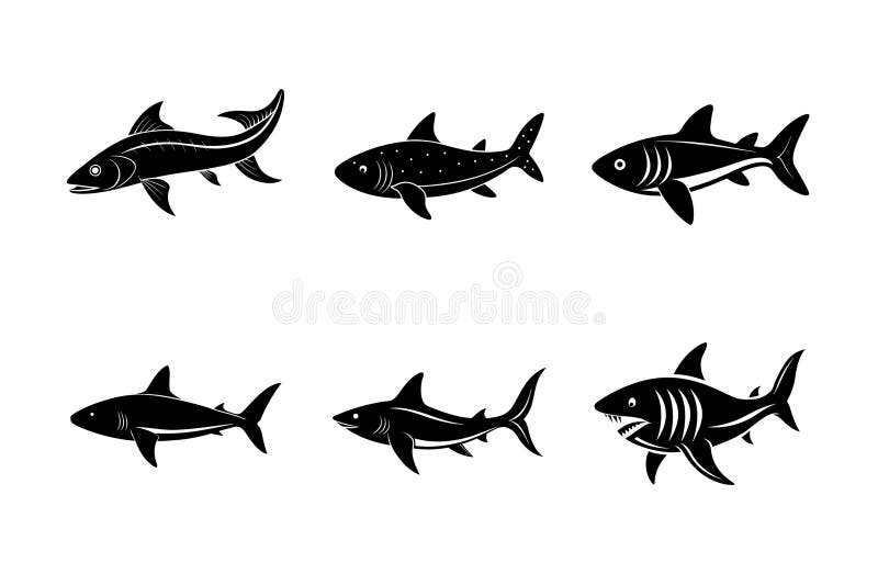 Ocean Fish Vector Silhouette Icon Bundle Stock Vector - Illustration of ...
