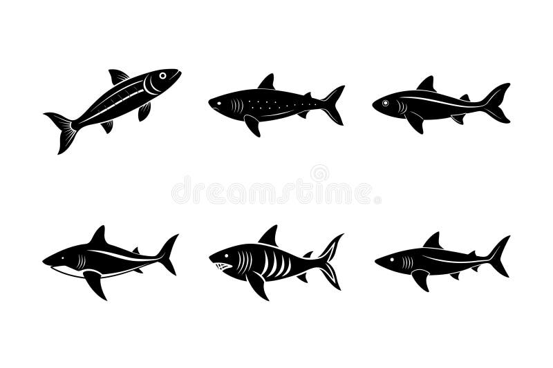 Ocean Fish Vector Silhouette Icon Bundle Stock Vector - Illustration of ...