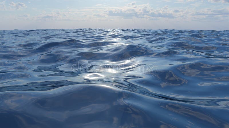 3D Renderer of Ocean Waves. Rays of Light on the Water Stock ...
