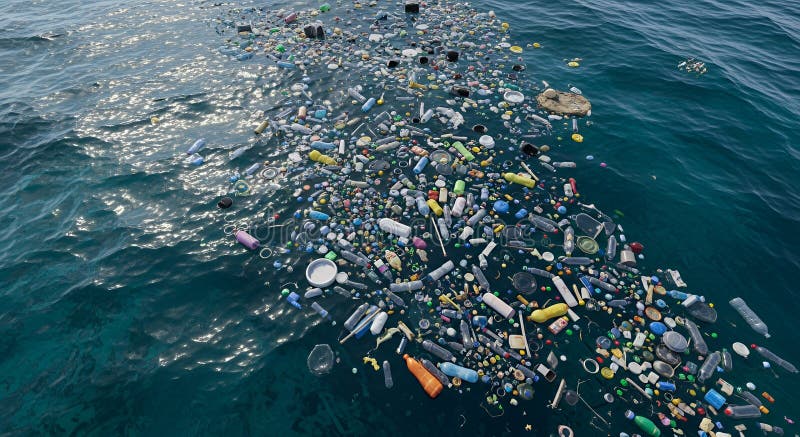 Ocean Floating Trash Pollution Littering Blue Water Surface Stock ...