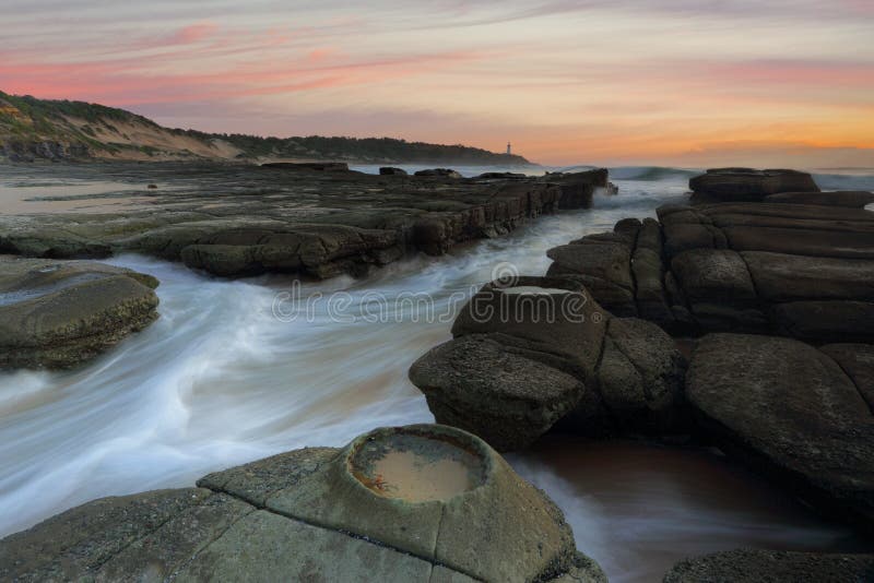 Ocean Flowing in and Out of the Rock Chasm Norah Head Stock Photo ...