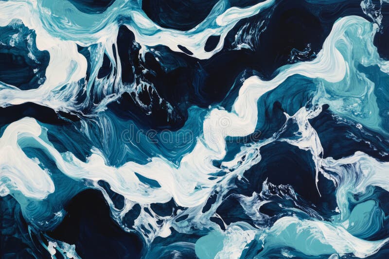 Ocean Foam Patterns, Swirling in White and Turquoise Against Deep Navy ...