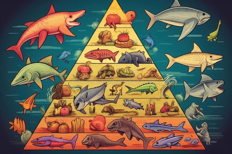 Ocean Food Chain, a Visual Guide To Marine Predators and Prey Stock ...