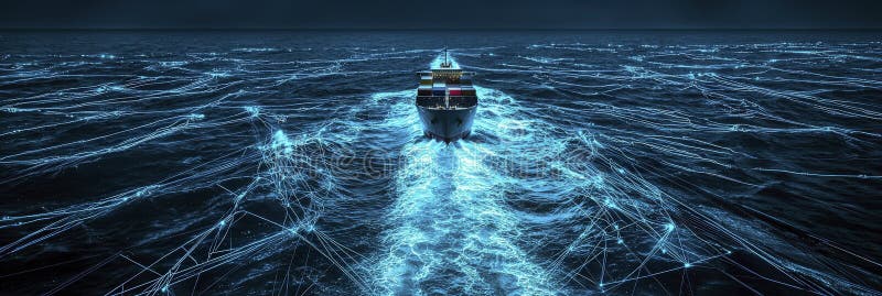 Ocean Freighter with Vibrant Digital Tracers Stock Illustration ...