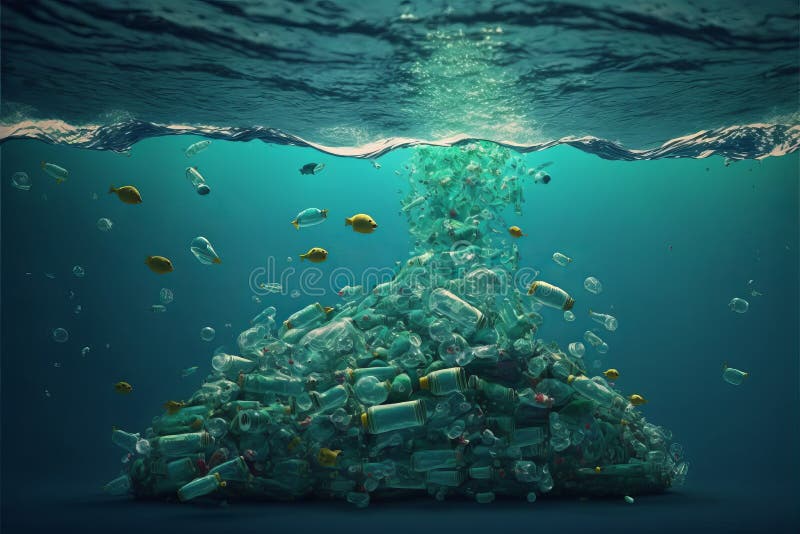 The Ocean Full of Plastic Waste. Microplastic Polluting the Sea Stock ...