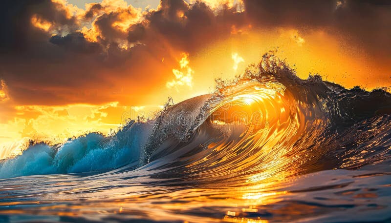 The Ocean is Full of Waves and the Sun is Setting. Stock Photo - Image ...